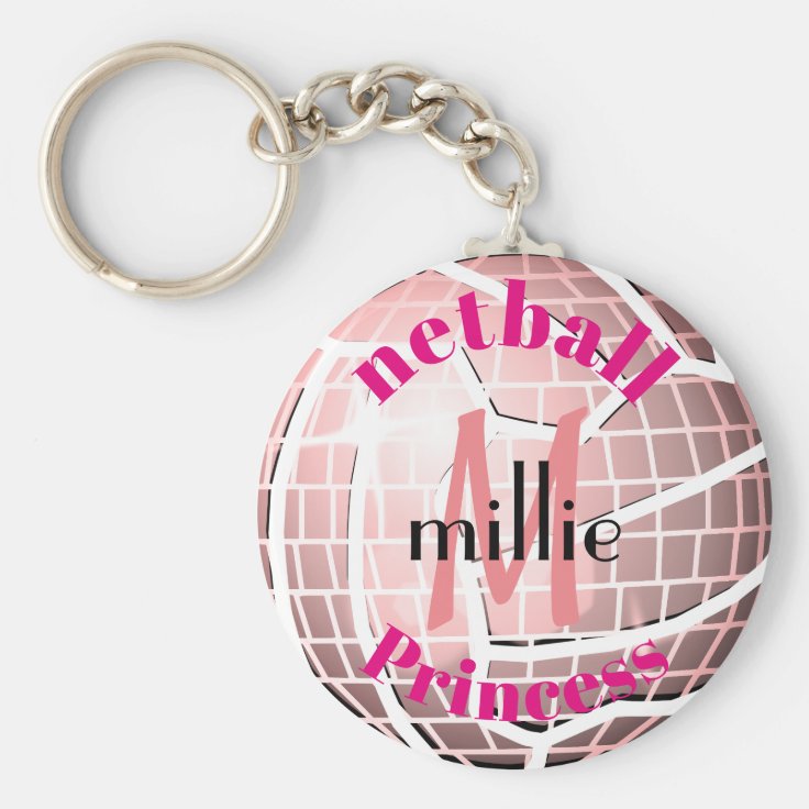 Fun Disco Ball Design Personalised Netball Keyring | Zazzle