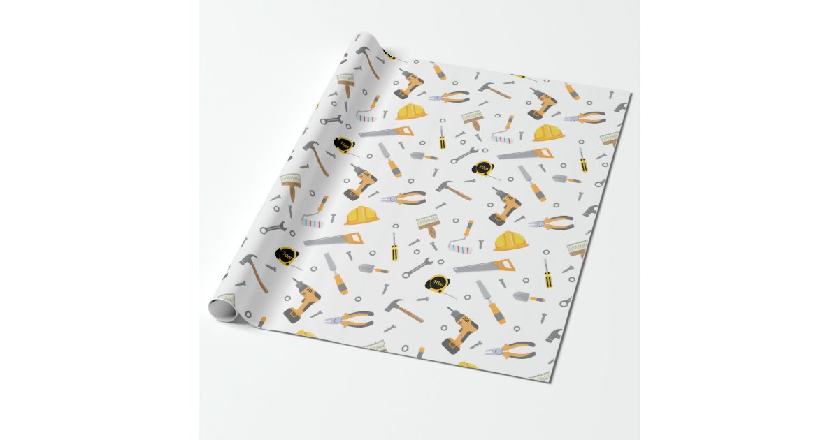 Fun DIY Mechanic Tools white wrapping paper | Zazzle
