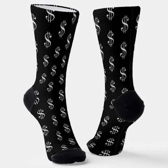 Fun Dollar Signs Pattern on Black Socks | Zazzle