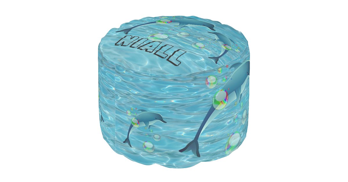 Fun Dolphin and Bubbles Ocean Personalized Pouf | Zazzle