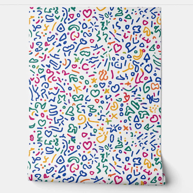 Fun doodle colorful vibrant shapes wallpaper | Zazzle