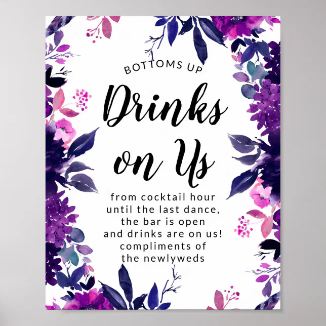 Fun Drinks on Us Open Bar Wedding Reception Sign | Zazzle