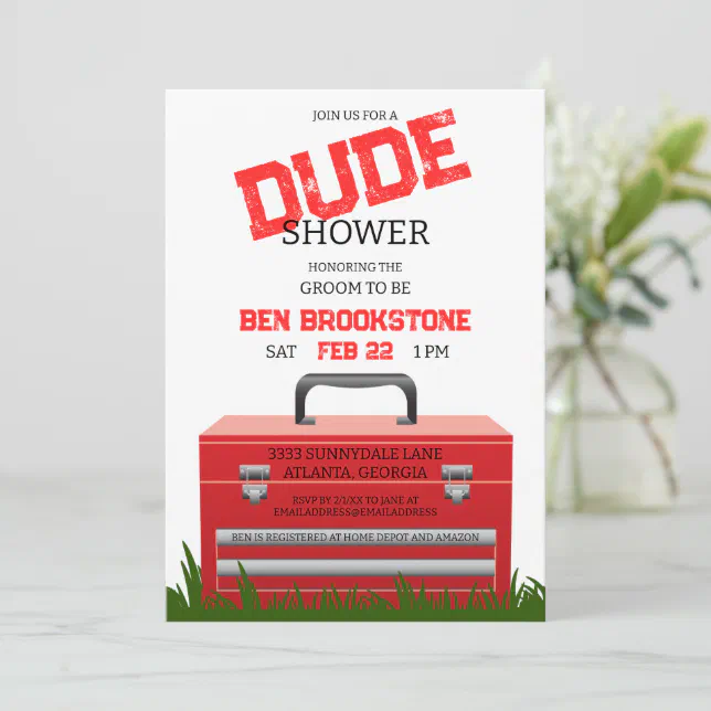 Fun Dude Groom Toolbox Wedding Shower Invitation | Zazzle
