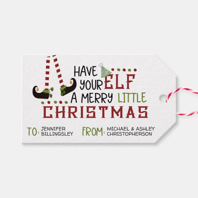 Fun Elf Legs Merry Little Christmas TO FROM Gift Tags | Zazzle