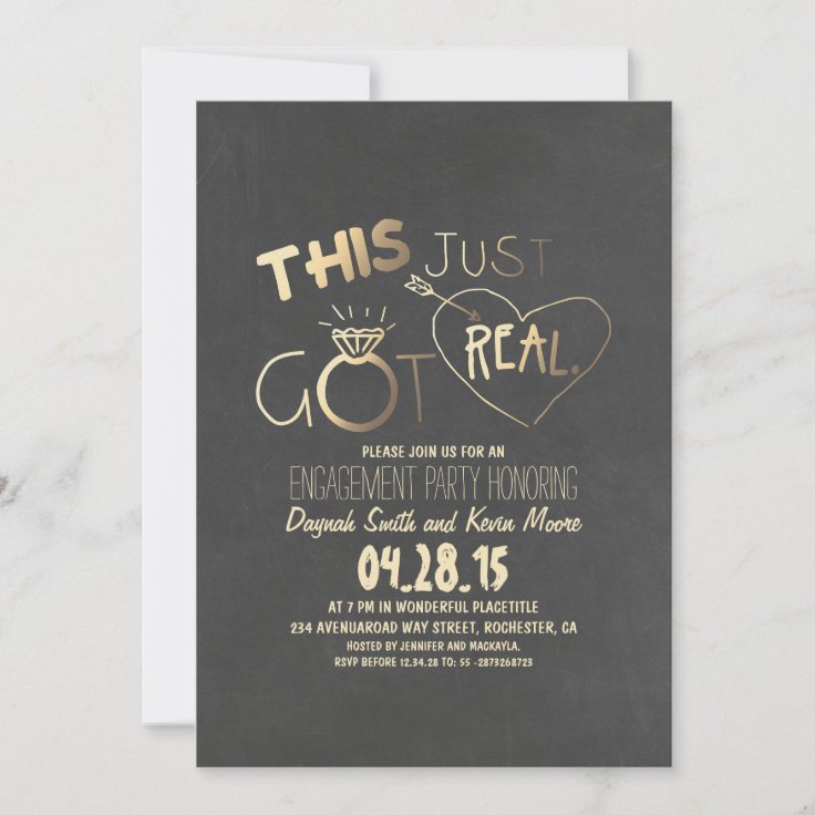 fun engagement party invitation This Just Got Real | Zazzle