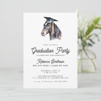 Fun Equestrian Watercolor Horse Photo Graduation Invitation | Zazzle