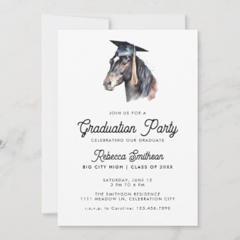 Fun Equestrian Watercolor Horse Photo Graduation Invitation | Zazzle