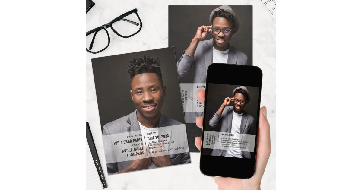 Fun facts 2 photo graduation announcement invite | Zazzle