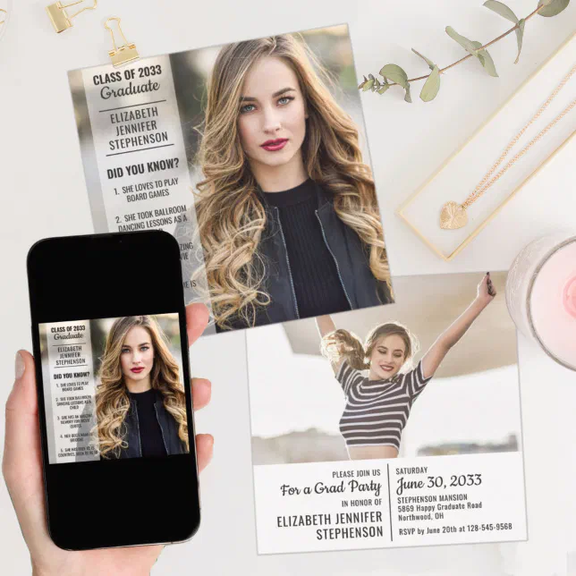 Fun facts 2 photo modern announcement graduation | Zazzle