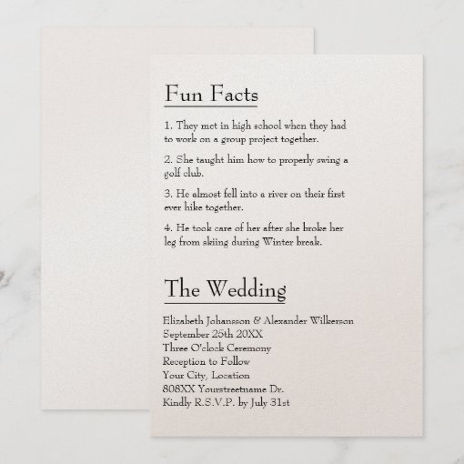 Fun Facts about the Bride and Groom Modern Wedding Invitation | Zazzle