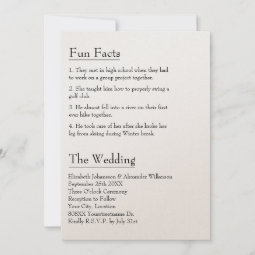 Fun Facts about the Bride and Groom Modern Wedding Invitation | Zazzle