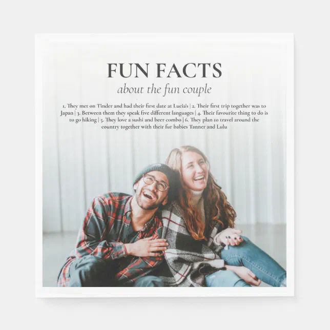 Fun Facts About the Couple Engagement or Wedding Napkins | Zazzle