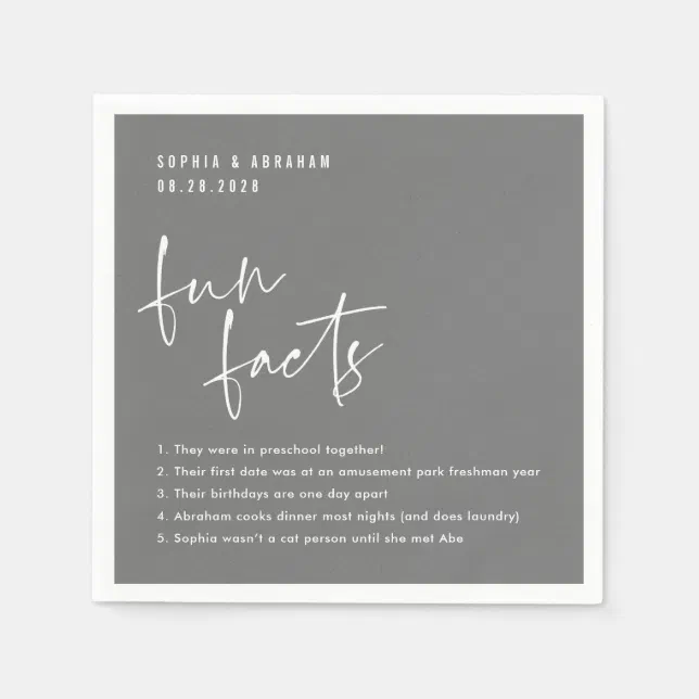 Fun Facts about the couple Gray Wedding Napkins | Zazzle