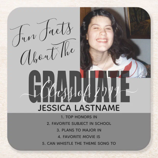 Fun Facts About the Graduate Any Year Photo Square Square Paper Coaster ...