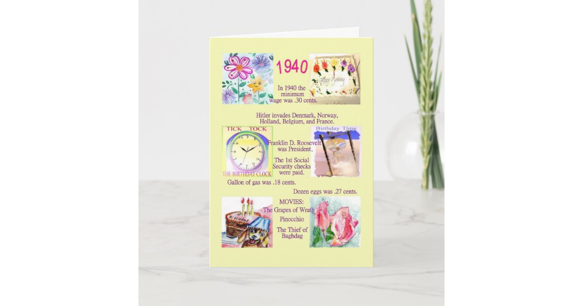 Fun Facts about the past year 1940 Card | Zazzle