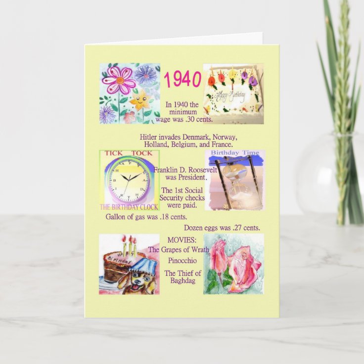 Fun Facts about the past year 1940 Card | Zazzle