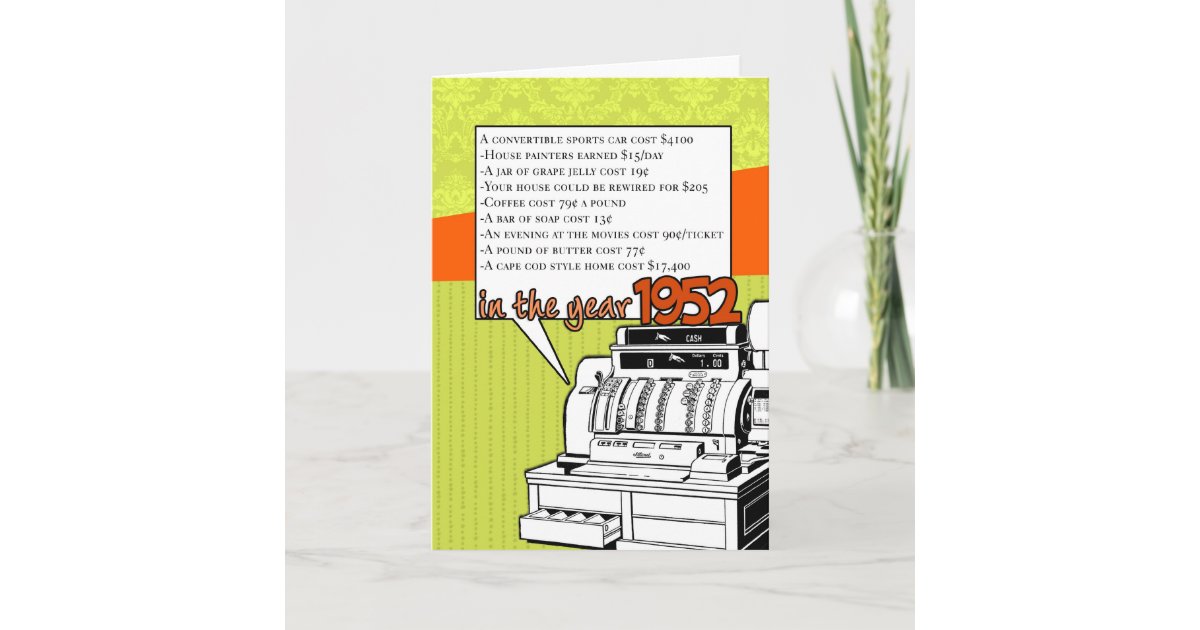 Fun Facts Birthday – Cost of Living in 1952 Card | Zazzle