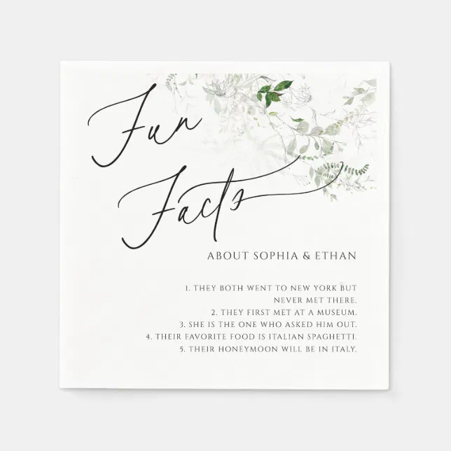 Fun Facts Calligraphy Wedding Greenery Napkins | Zazzle