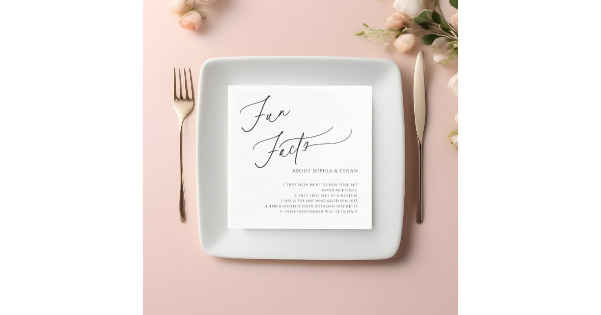 Fun Facts Calligraphy Wedding White Napkins | Zazzle