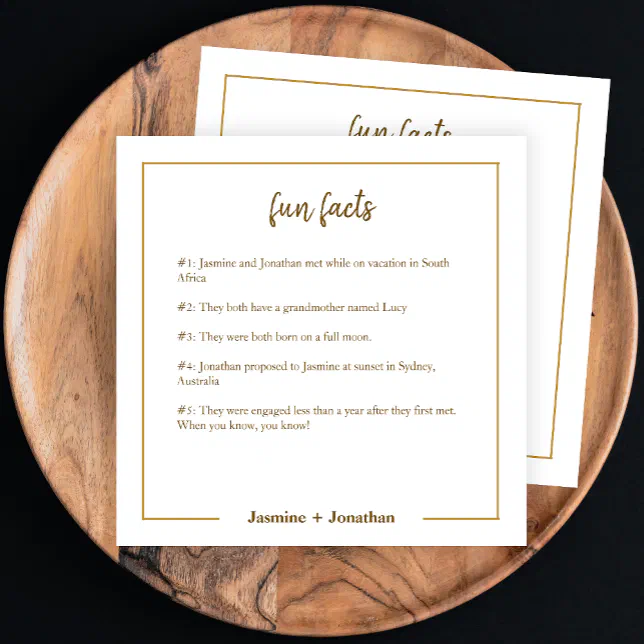 Fun Facts Gold Minimalist Wedding Paper Napkin | Zazzle