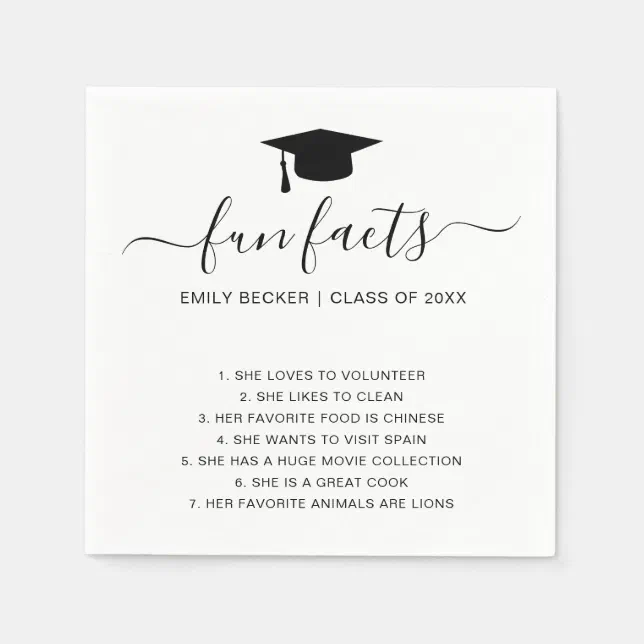 Fun Facts Graduate Black White Elegant Graduation Napkins | Zazzle