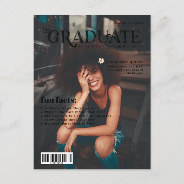 Fun Facts | Graduate Magazine Cover Photo Announc Announcement Postcard ...