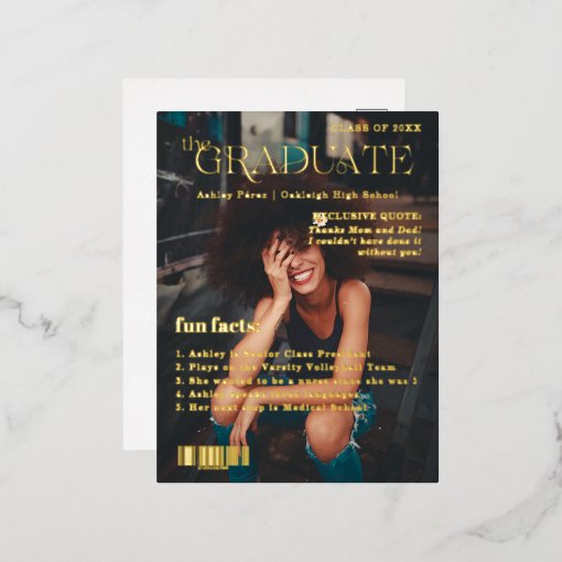 Fun Facts | Graduate Magazine Cover Photo Foil Invitation Postcard | Zazzle