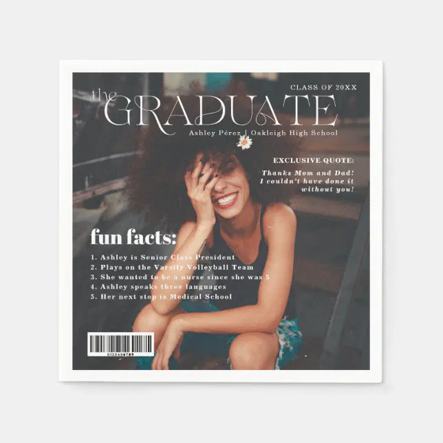 Fun Facts | Graduate Magazine Cover Photo Napkin | Zazzle