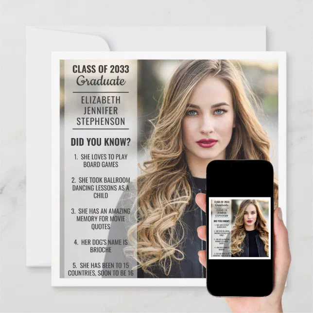 Fun facts graduation announcement 2 photo modern | Zazzle