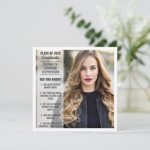 Fun facts graduation announcement 2 photo modern | Zazzle