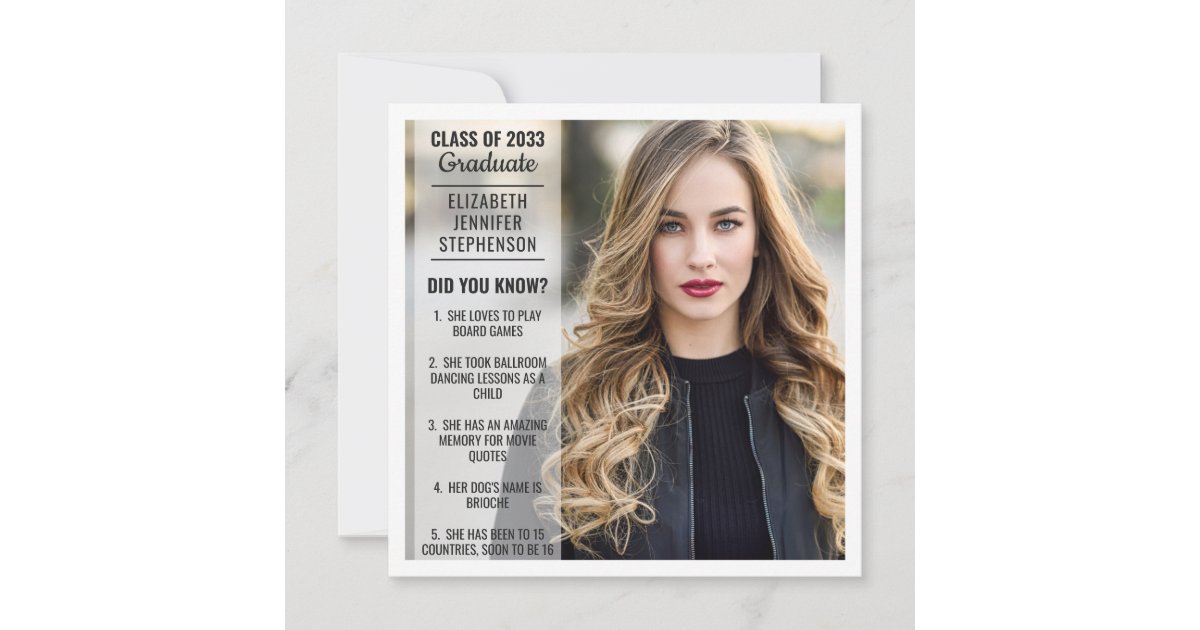 Fun facts graduation announcement 2 photo modern | Zazzle