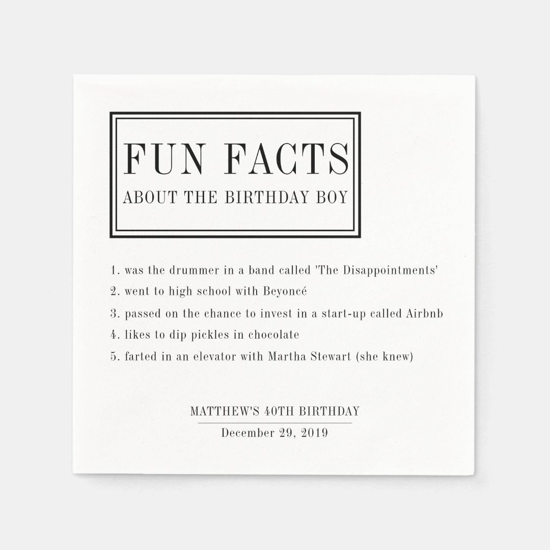 Fun Facts personalized napkins for birthdays | Zazzle