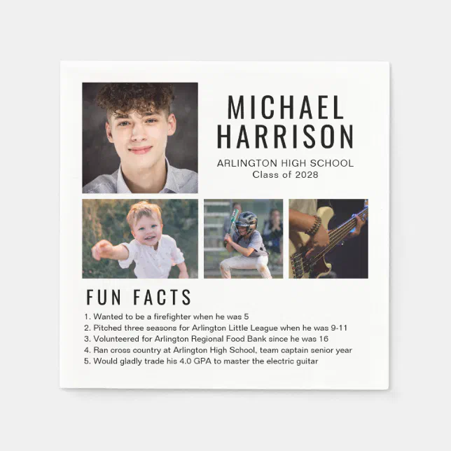 Fun Facts Photo Graduation Napkins | Zazzle