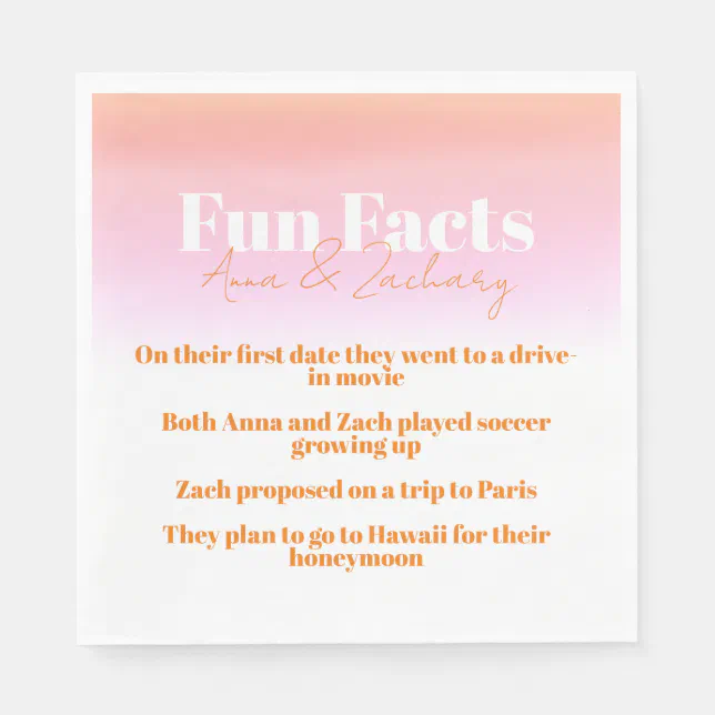 Fun Facts Pink Bridal Shower Napkins | Zazzle