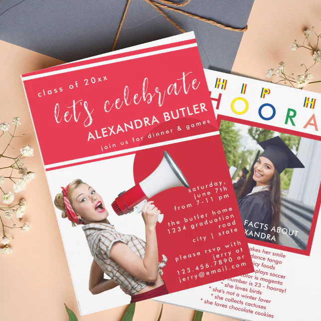 Fun Facts Red Bold Script Graduation Class of 2023 Invitation | Zazzle