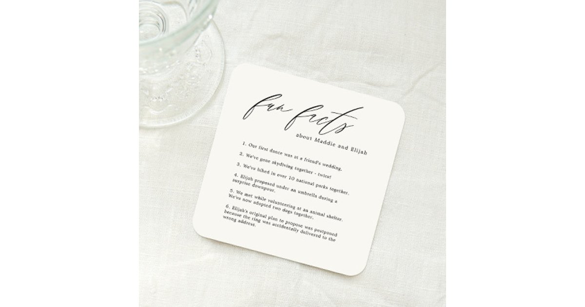 Fun Facts Wedding Coaster with Calligraphy Font | Zazzle