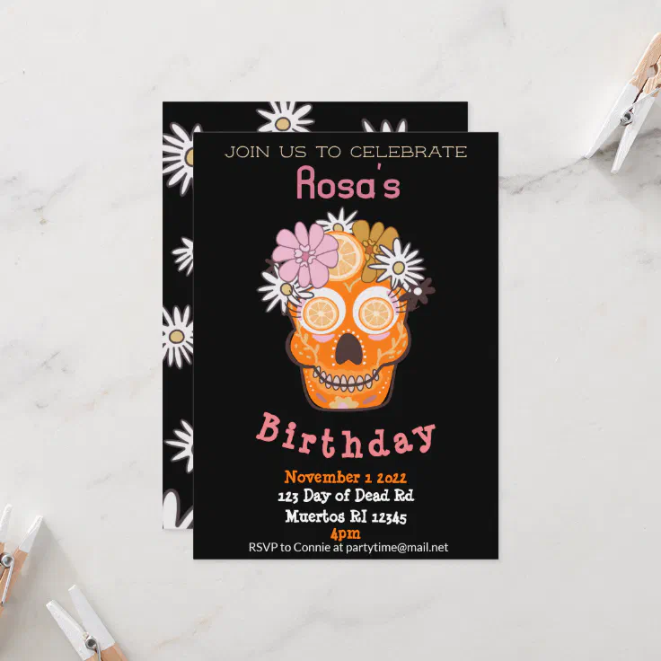 Fun Fall Sugar Skull Birthday Invitation | Zazzle