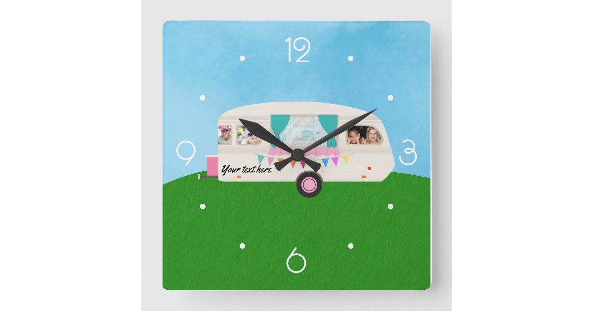 Fun Family Caravan personalized add photos Square Wall Clock | Zazzle