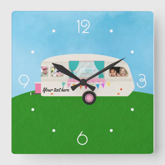 Fun Family Caravan personalized add photos Square Wall Clock | Zazzle
