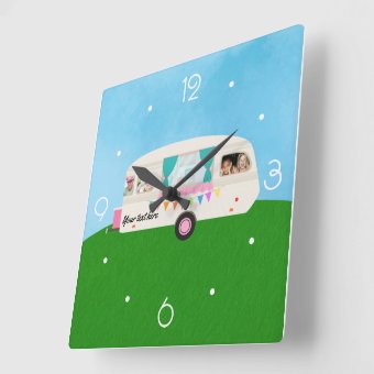 Fun Family Caravan personalized add photos Square Wall Clock | Zazzle