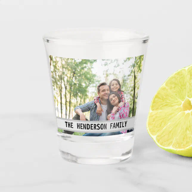 Fun Family Photo Monogram Shot Glass | Zazzle