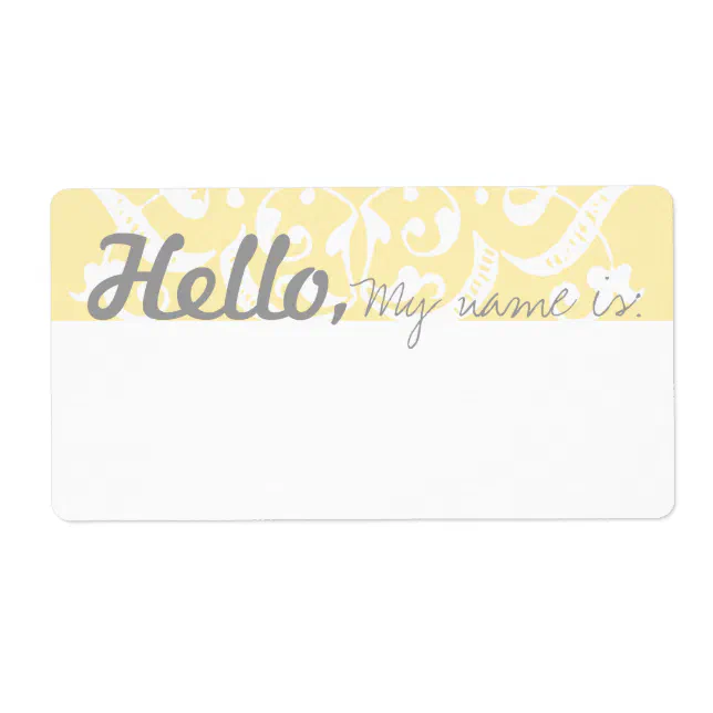 Fun Fancy Party Name Tags - Yellow & Grey | Zazzle