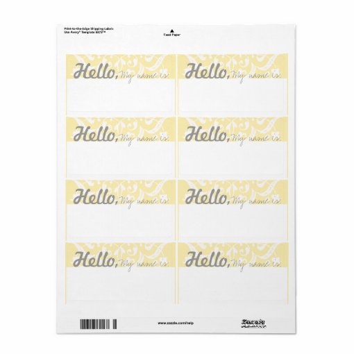 Fun Fancy Party Name Tags - Yellow & Grey | Zazzle