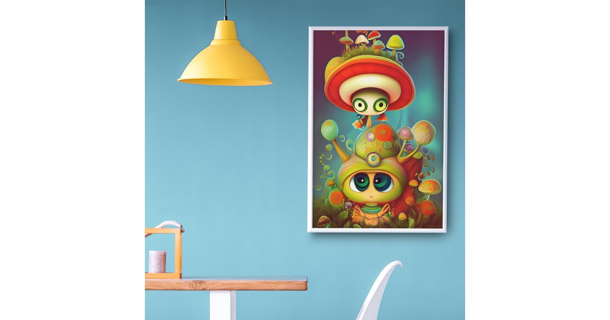Fun Fantasy Snail and Mush Illustration Poster | Zazzle