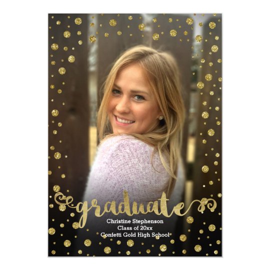 Fun Faux Gold Glitter Confetti Photo Graduation Invitation | Zazzle.com