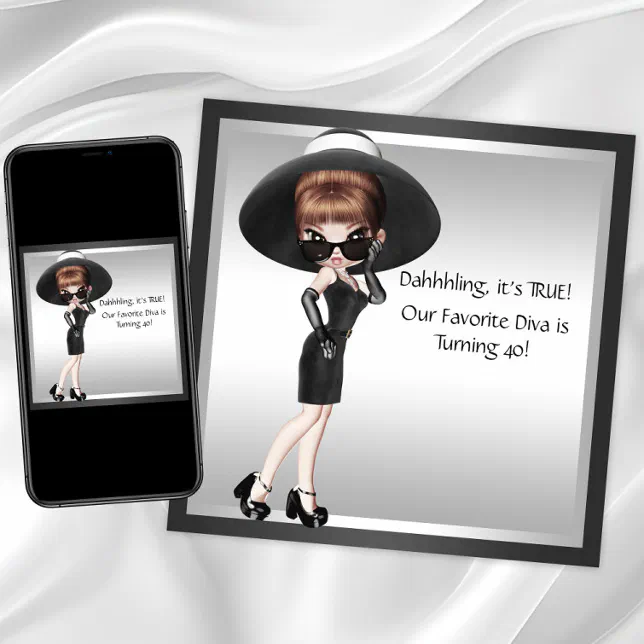 Fun Favorite Diva Womans Black Birthday Invitation | Zazzle