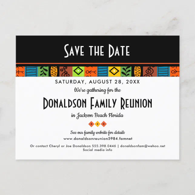 Fun Festive Family Reunion or Party Save the Date Announcement Postcard ...