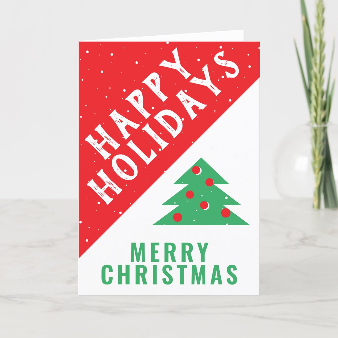 Fun festive red and green Christmas tree Holiday Card | Zazzle