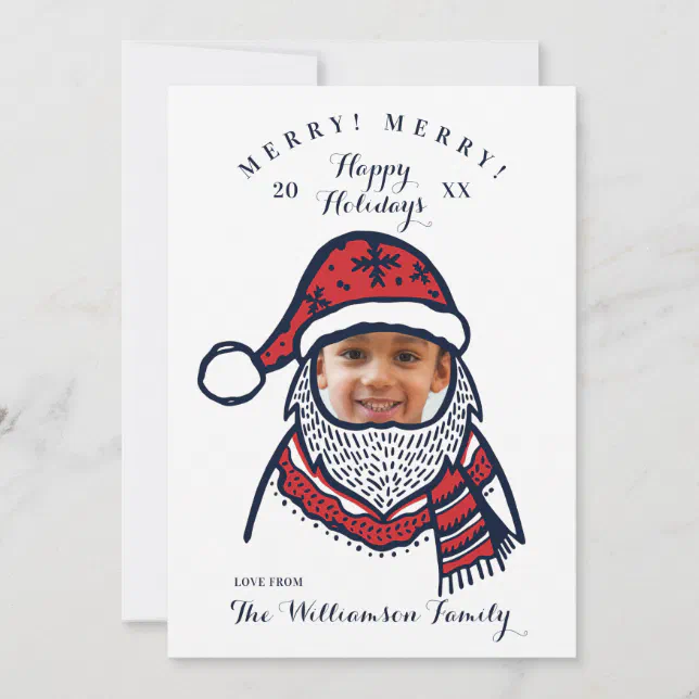 Fun, Festive Red Plaid Santa Claus Character Photo Holiday Card | Zazzle