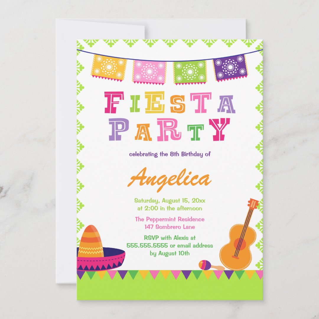 Fun fiesta party colorful birthday invitation | Zazzle
